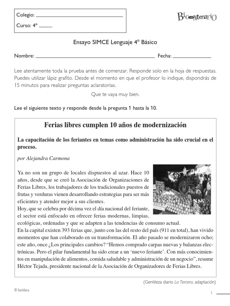Ensayo SIMCE | PDF | Comprensión lectora