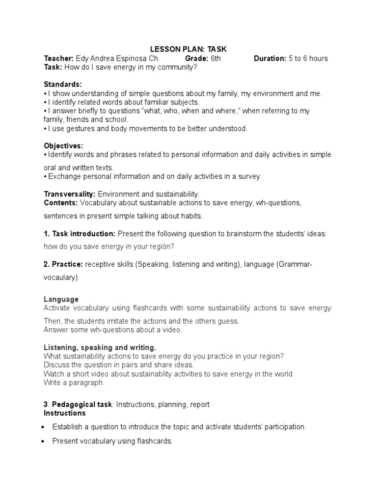 Lesson Plan Task | PDF | Question | Vocabulary