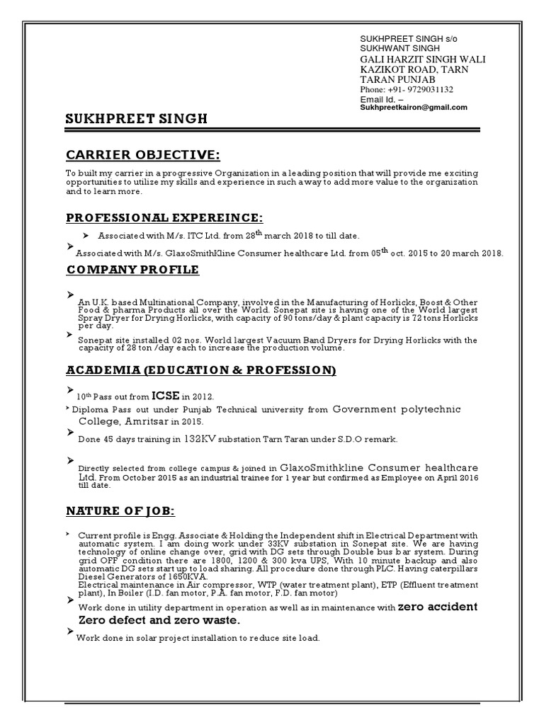 Sukhpreet Singh: Carrier Objective | PDF | Nature