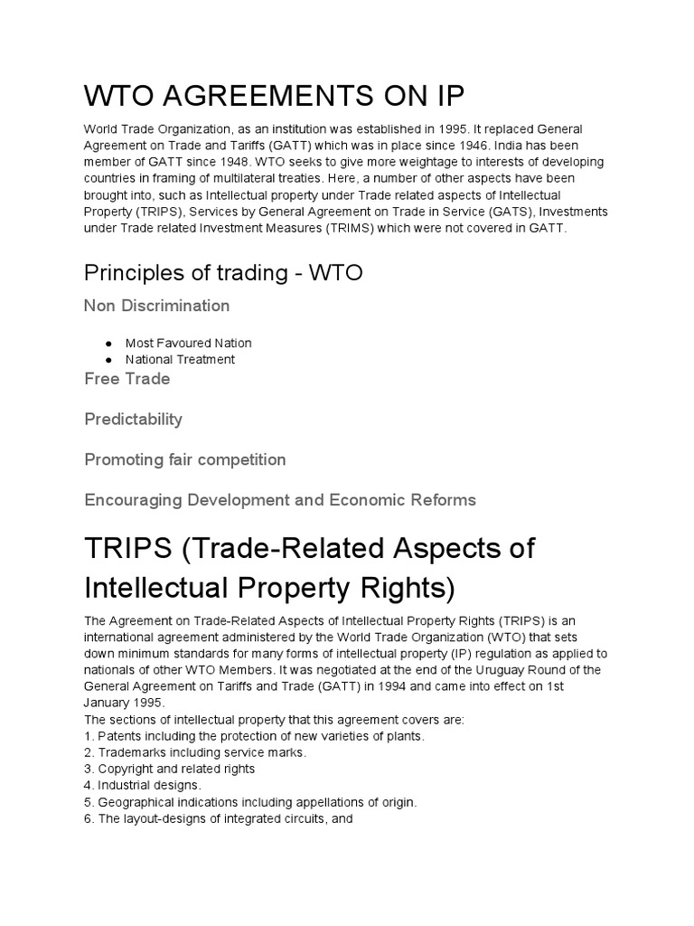 TRIPS and TRIMS in WTO Agreements | PDF | Trips Agreement | World Trade ...