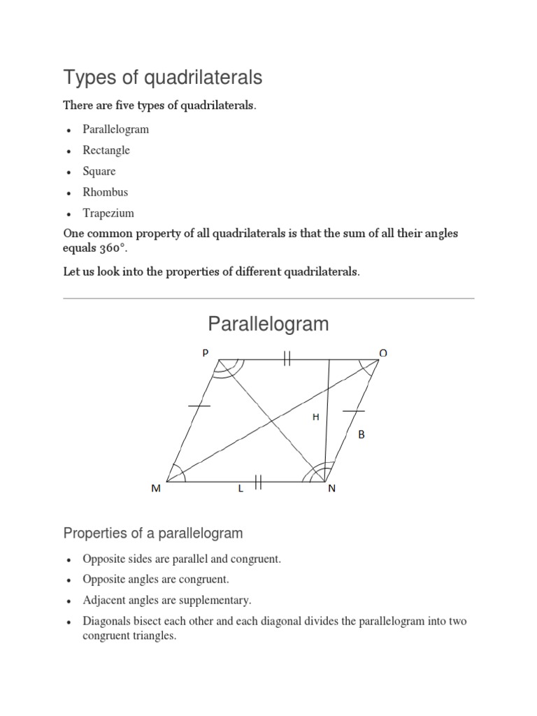Types and Properties of Quadrilaterals | PDF | Rectangle | Convex Geometry