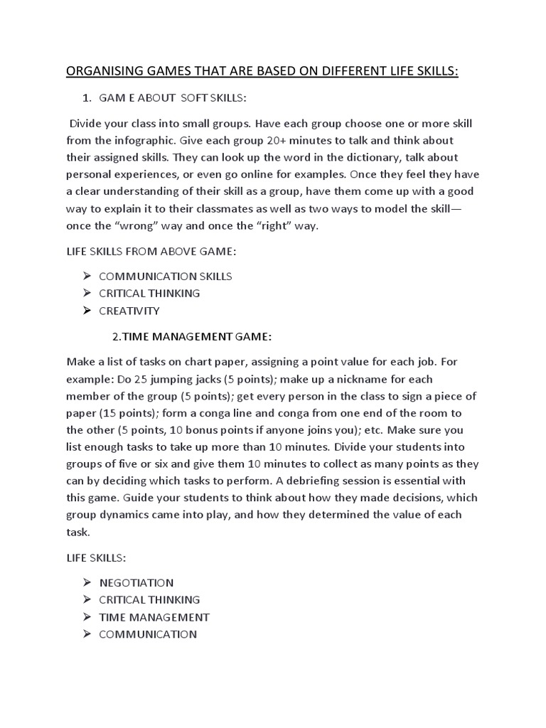Organising Games That Are Based On Different Life Skills | PDF