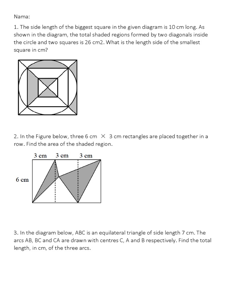 Determining the Area of Various Shaded and Unshaded Regions in ...