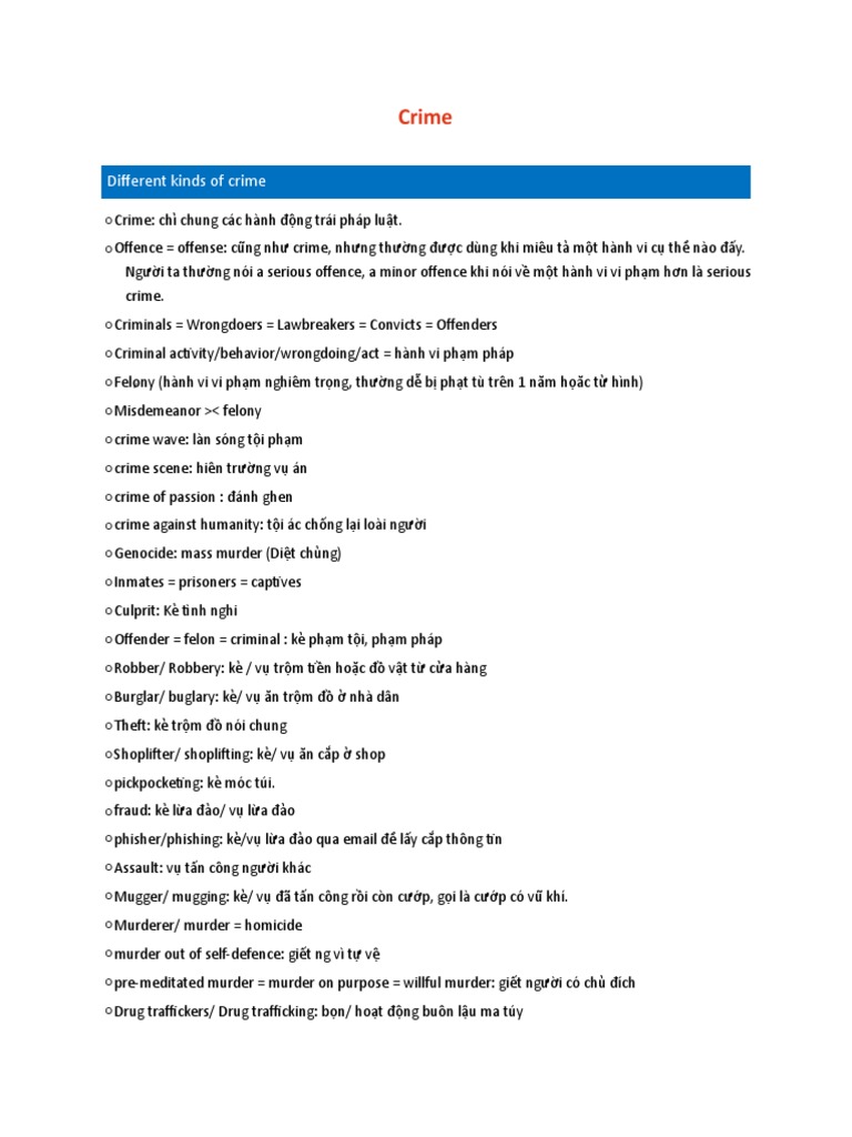 Crime - Vocabulary Bank | PDF