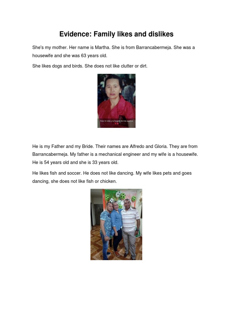 Evidence: Family Likes and Dislikes | PDF