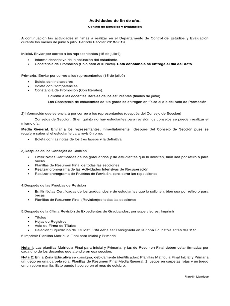 Actividades Fin de Año Escolar 2018-2019 | PDF