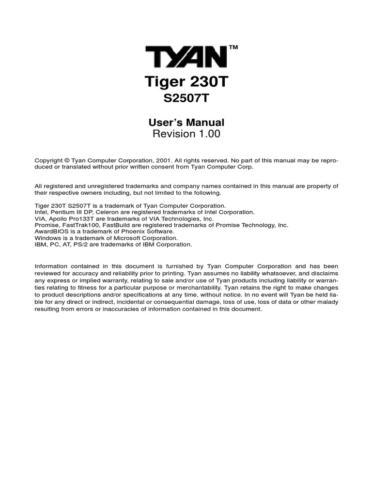 Tiger 230T: User's Manual | PDF | Computer Engineering | Electronics