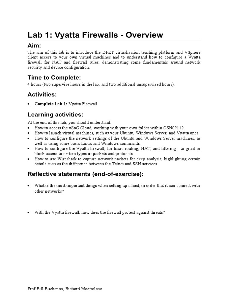 Lab 1: Vyatta Firewalls - Overview | PDF | Firewall (Computing) | Ip Address