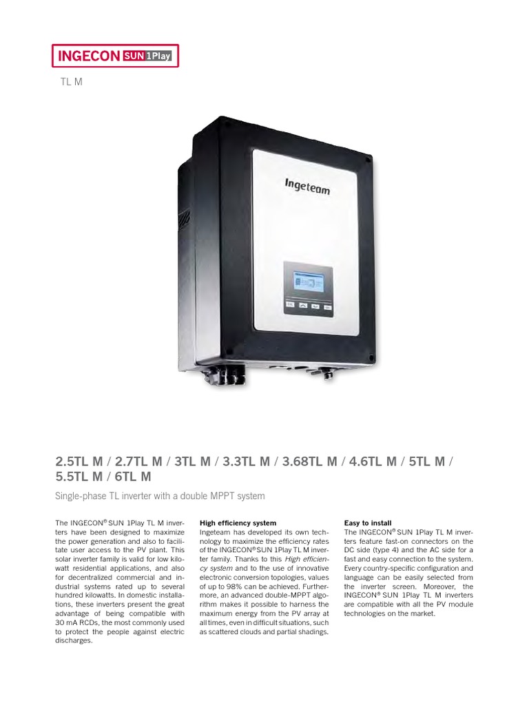 Ingecon Sun 1play TL M Datasheet en 1431528824 | PDF | Photovoltaics ...