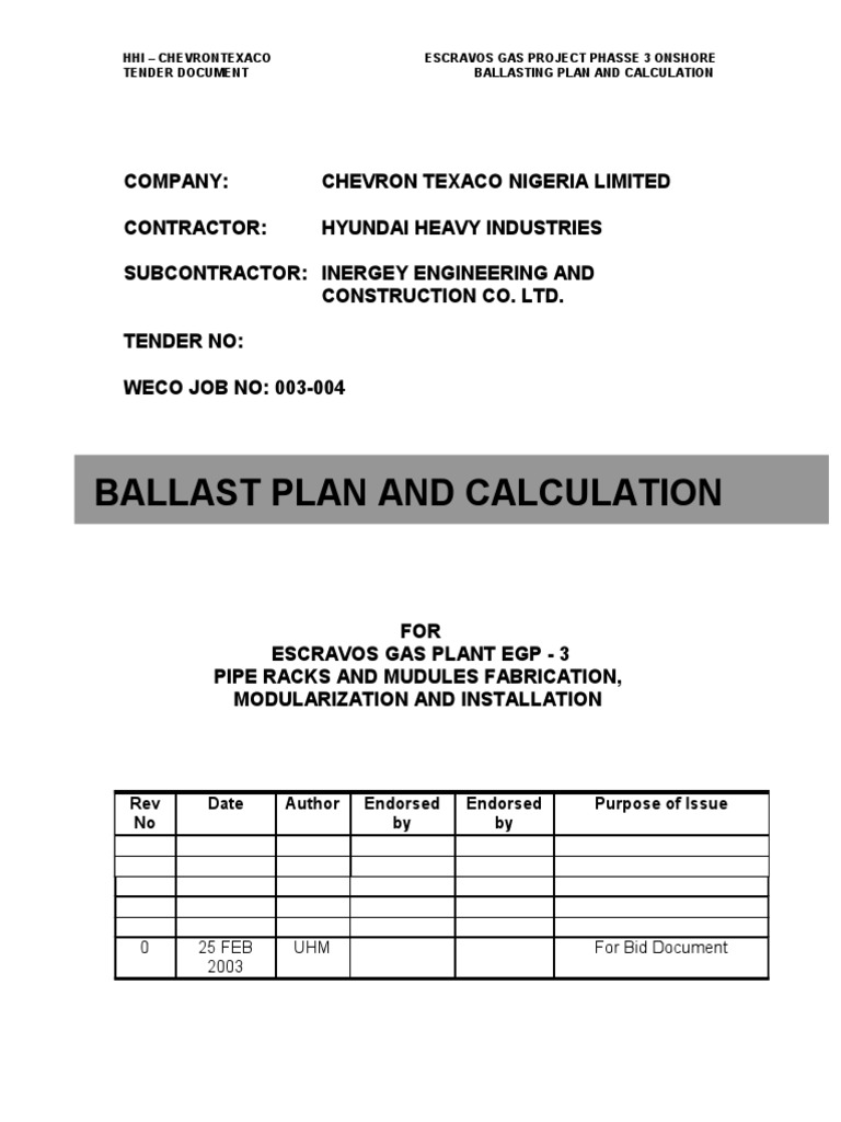 Ballast Plan and Calculation | PDF | Watercraft | Water Transport