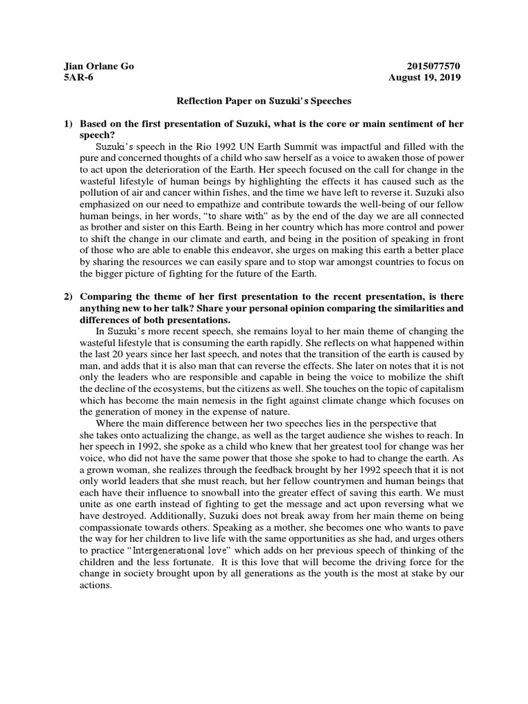 Em - 190819 Reflection Paper | PDF | Earth | Human