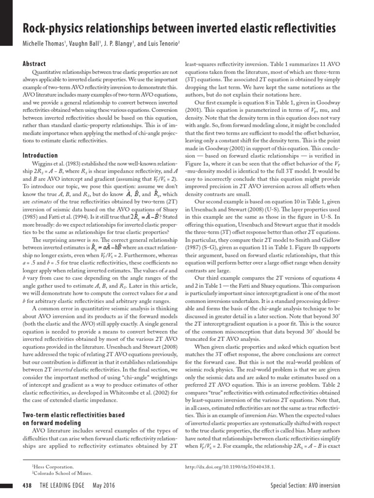 Rock-Physics Relationships Between Inverted Elastic Reflectivities | PDF | Ordinary Least ...