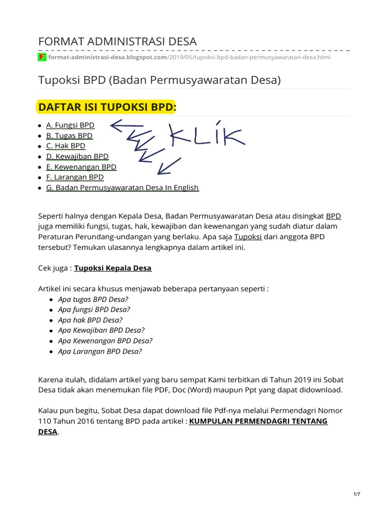 TUPOKSI BPD Desa Tugas, Fungsi, Hak, Kewajiban, Kewenangan, Dan ...