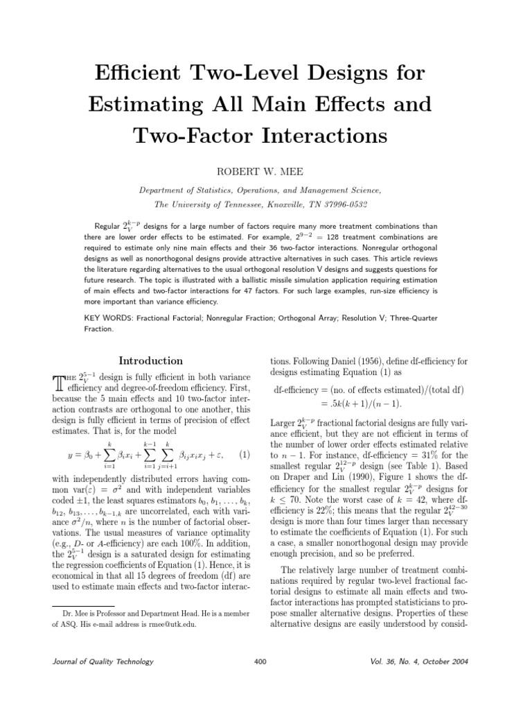 E Cient Two-Level Designs For Estimating All Main Effects and Two ...