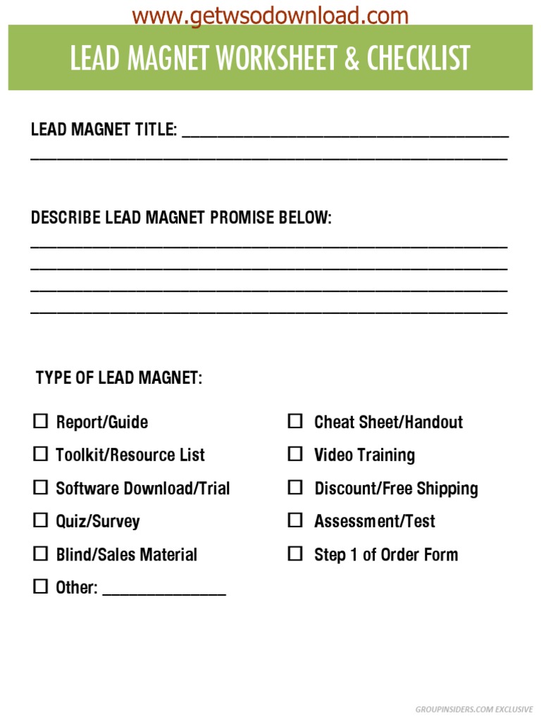 Lead Magnet Worksheet & Checklist | PDF | Business