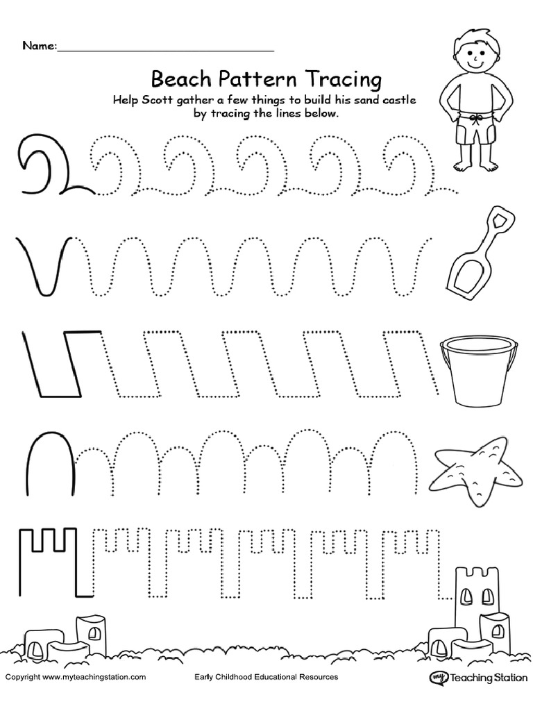 Beach Line Pattern Tracing Worksheet | PDF