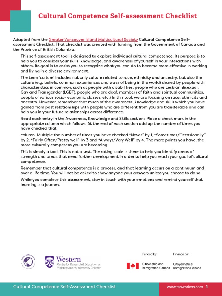 Cultural Competence Selfassessment Checklist 1 | PDF | Racism ...