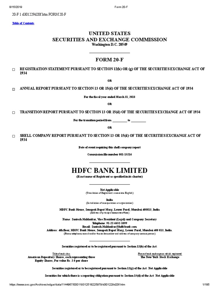Form 20-F - 2018 | Download Free PDF | Securities (Finance) | Banks