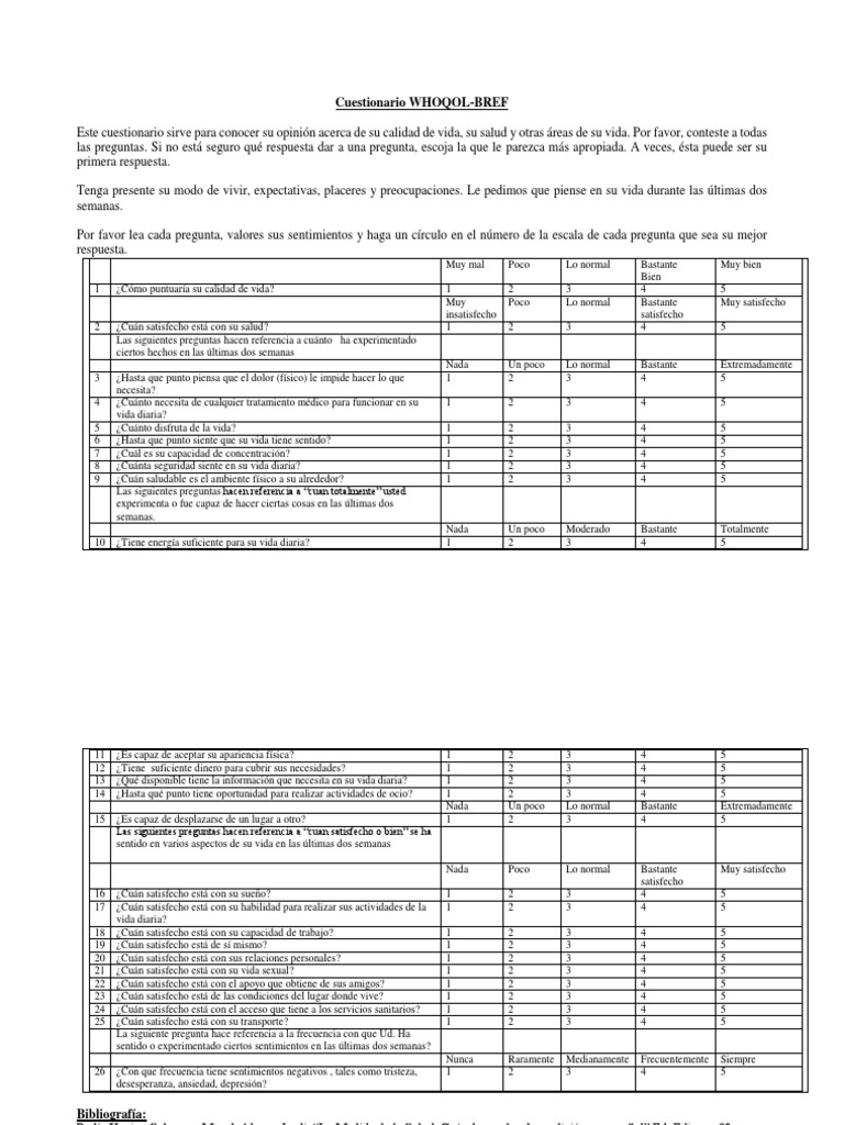 Cuestionario WHOQOL | PDF | Cuestionario | Vida