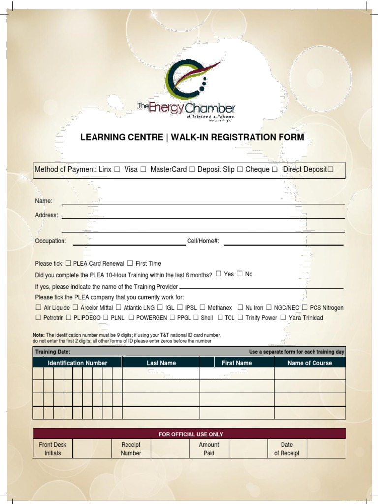 Learning Centre - Walk-In Registration Form | PDF
