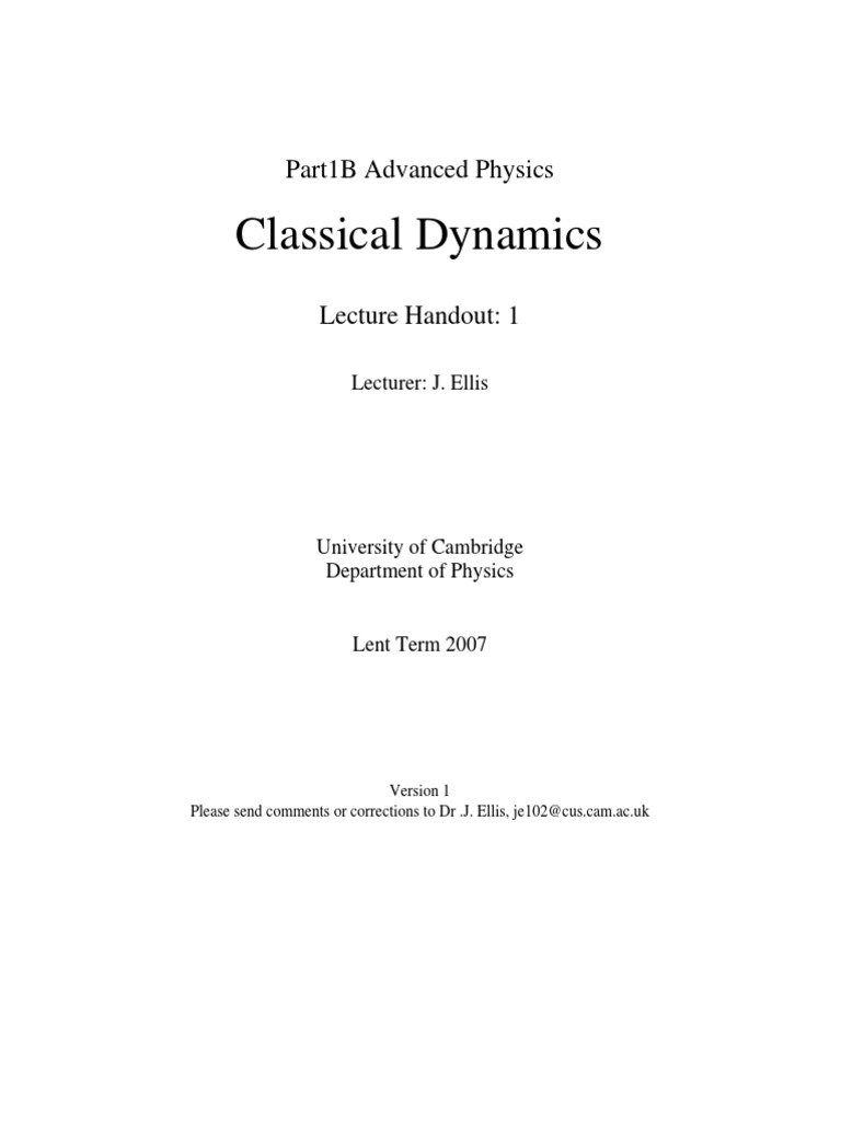 Part 1B Advanced Physics Classical Dynamics Lecture Handout 1: Frames ...