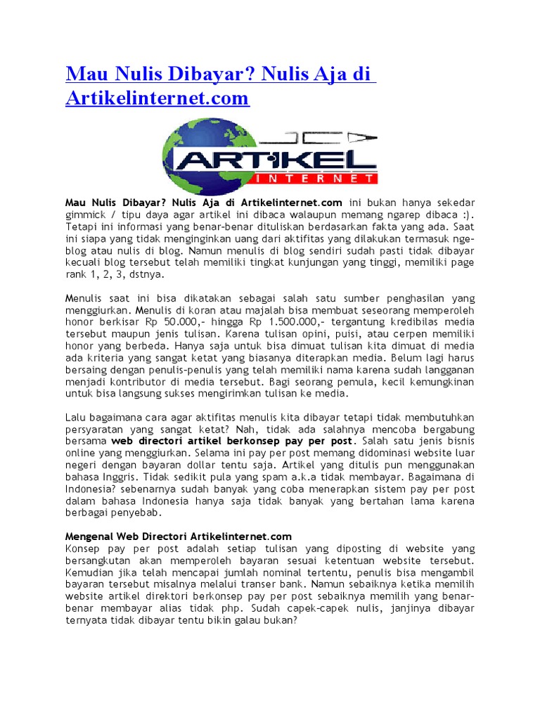 Mau Nulis Dibayar Di Artikelinternet-Com | PDF | Bisnis | Komputer