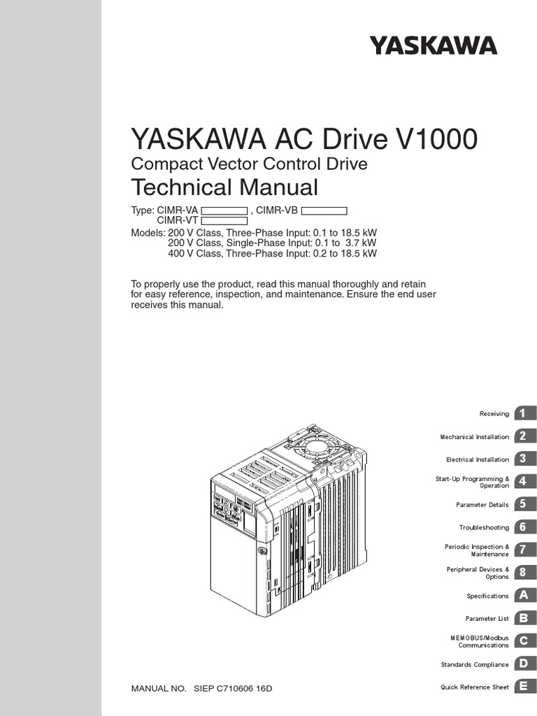 V1000 Manual PDF | PDF | Electric Motor | Electrical Engineering