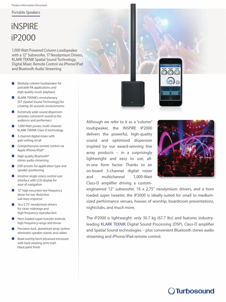 TURBOSOUND - Ip2000 P0BKX - Product Information Document | PDF ...