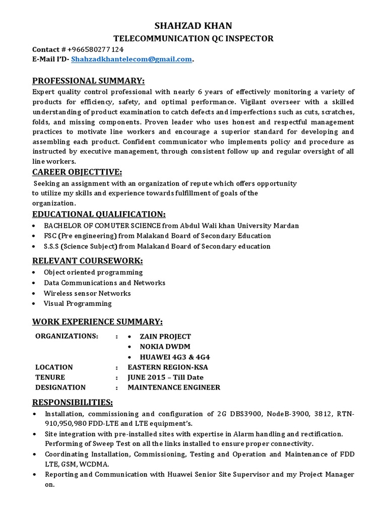 Shahzad CV Updated | PDF | Telecommunication | Lte (Telecommunication)