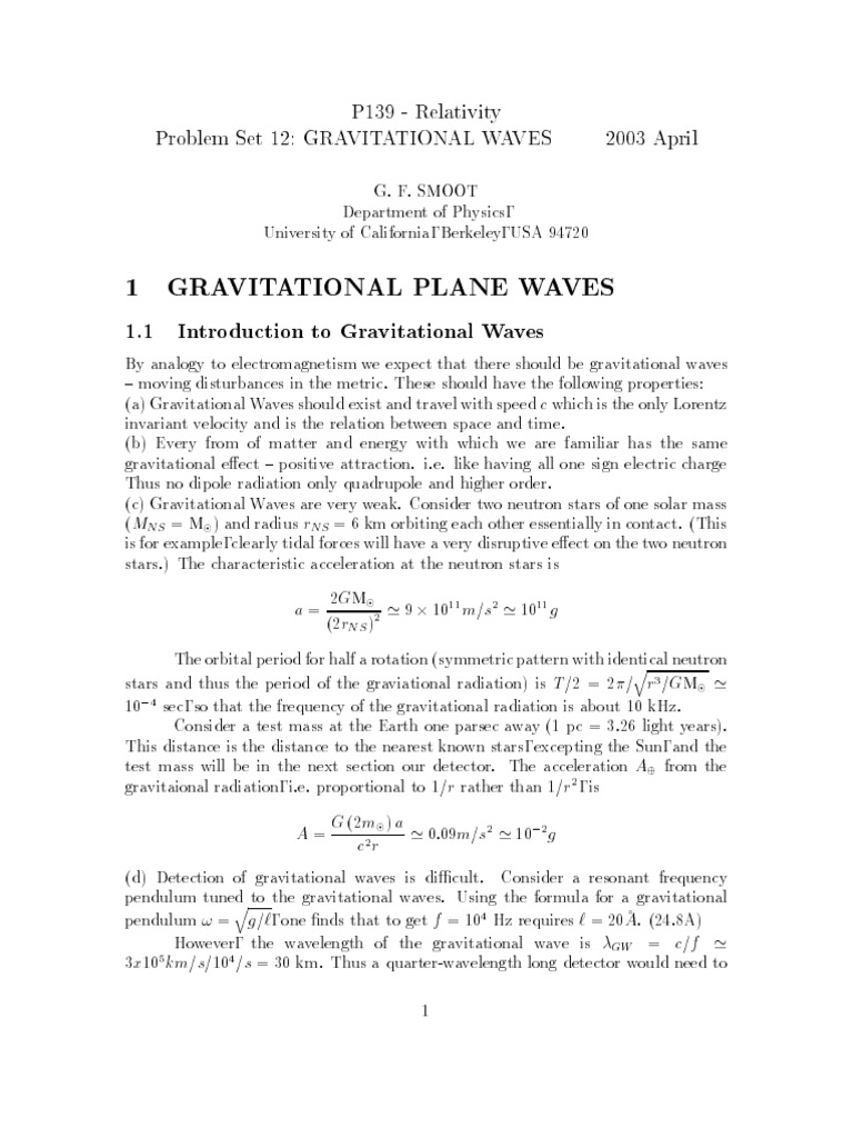 1 Gravitational Plane Waves | PDF | Gravitational Wave | Waves