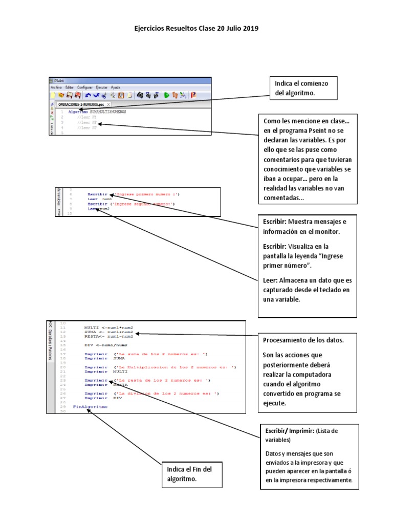 Ejercicios Pseint y Algoritmos 2019 | PDF | Programa de computadora | Programación