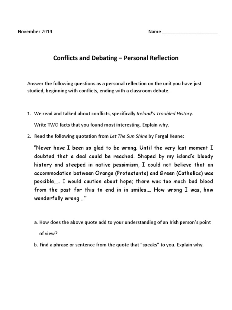 Conflicts and Debating - Personal Reflection | PDF