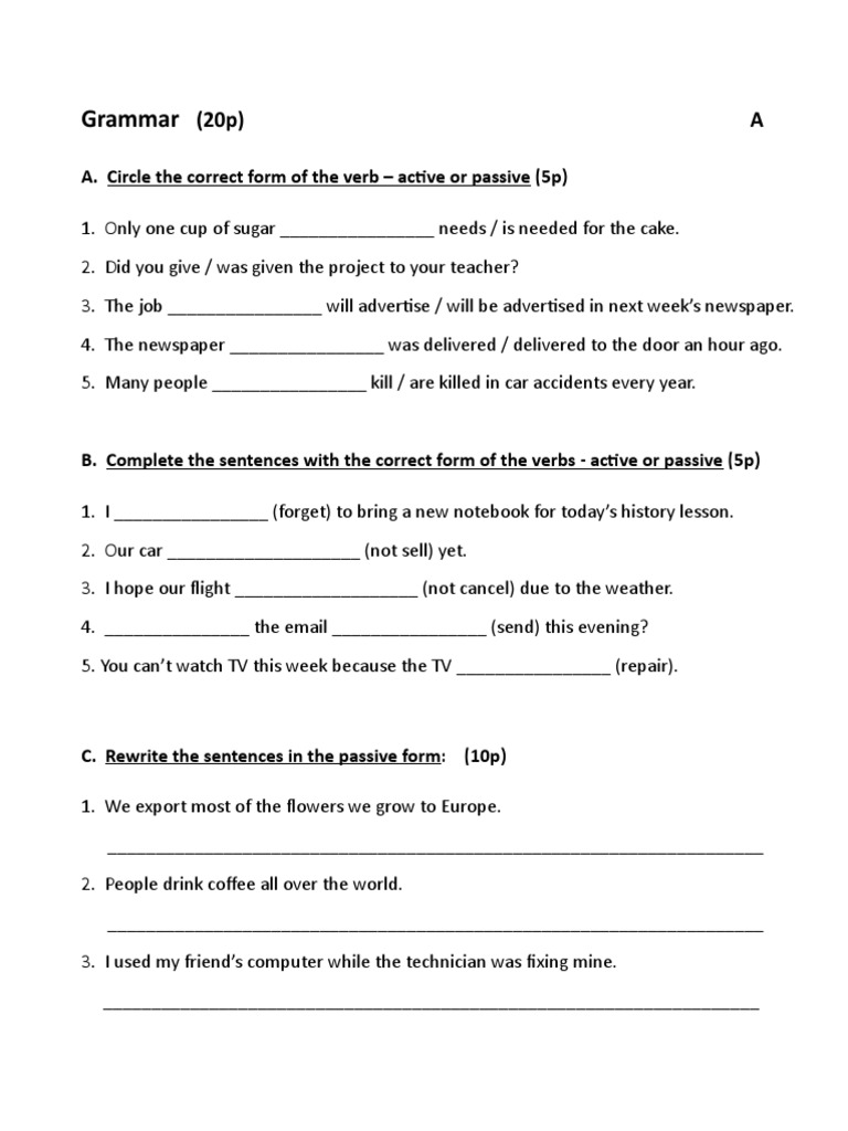Active vs Passive Voice Exercises | PDF | Syntax | Grammar