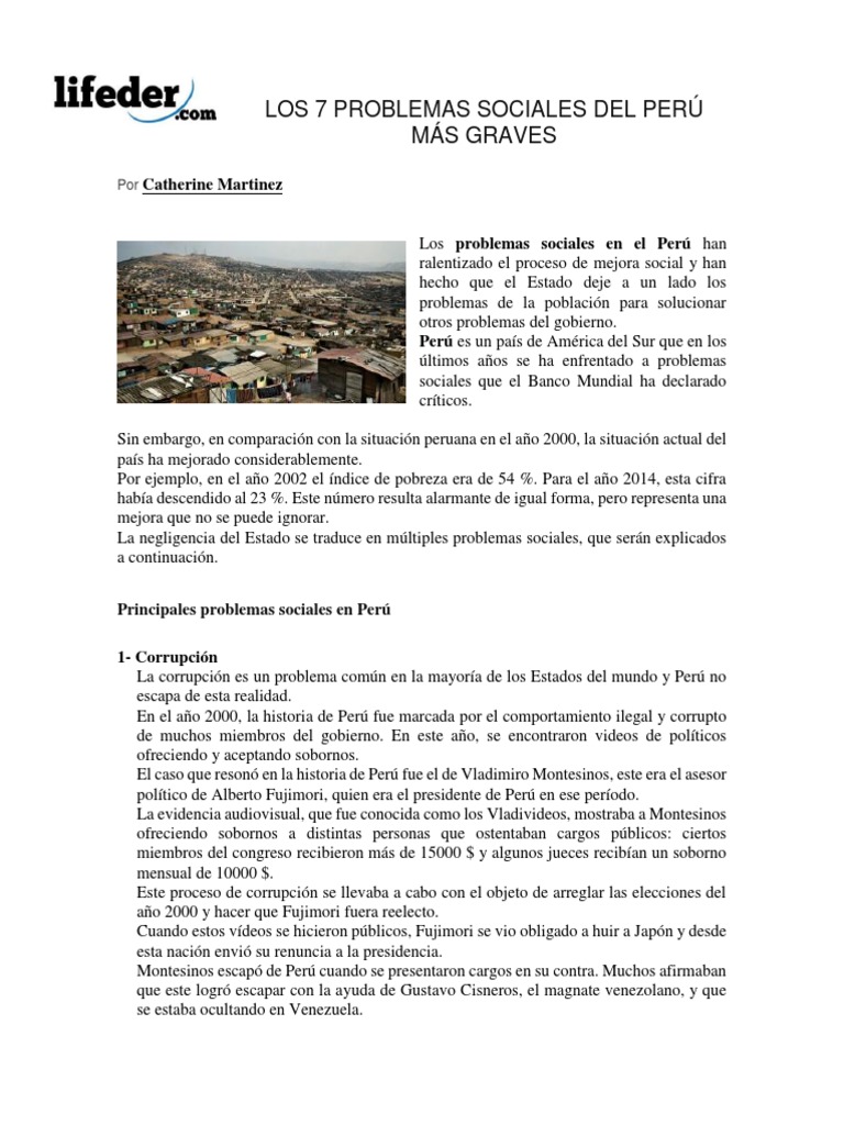 Los 7 Problemas Sociales Del Perú Más Graves | Descargar gratis PDF ...