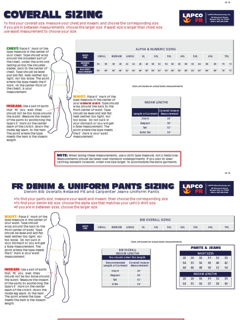 Size Chart | PDF | Seam (Sewing) | Clothing