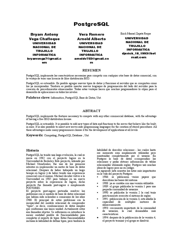 Paper PostgreSQL | PDF | Postgre Sql | Datos