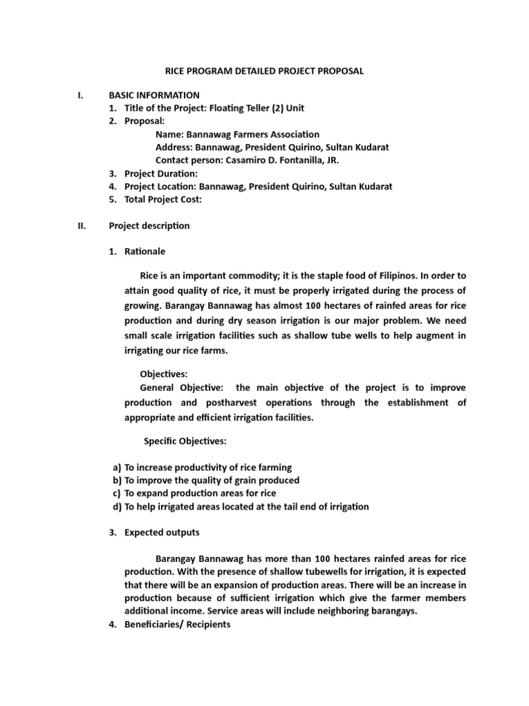 Rice Program Detailed Project Proposal | PDF | Rice | Irrigation