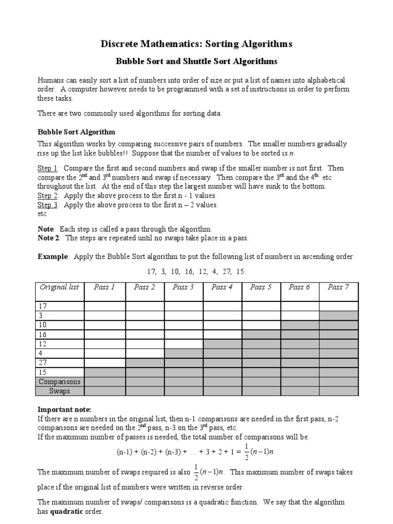 Sorting Algorithms | PDF | Applied Mathematics | Discrete Mathematics Sorting Algorithms | PDF | Applied Mathematics | Discrete Mathematics