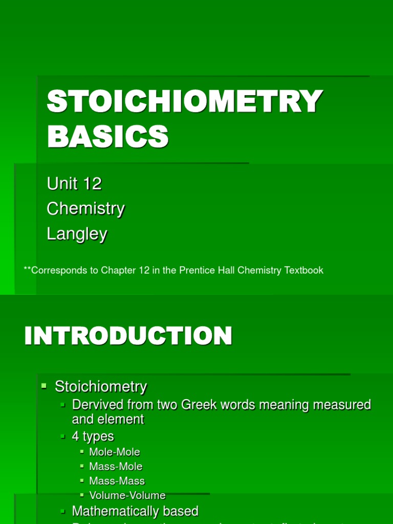 Stoichiometry Basics: Unit 12 Chemistry Langley | PDF | Mole (Unit ...