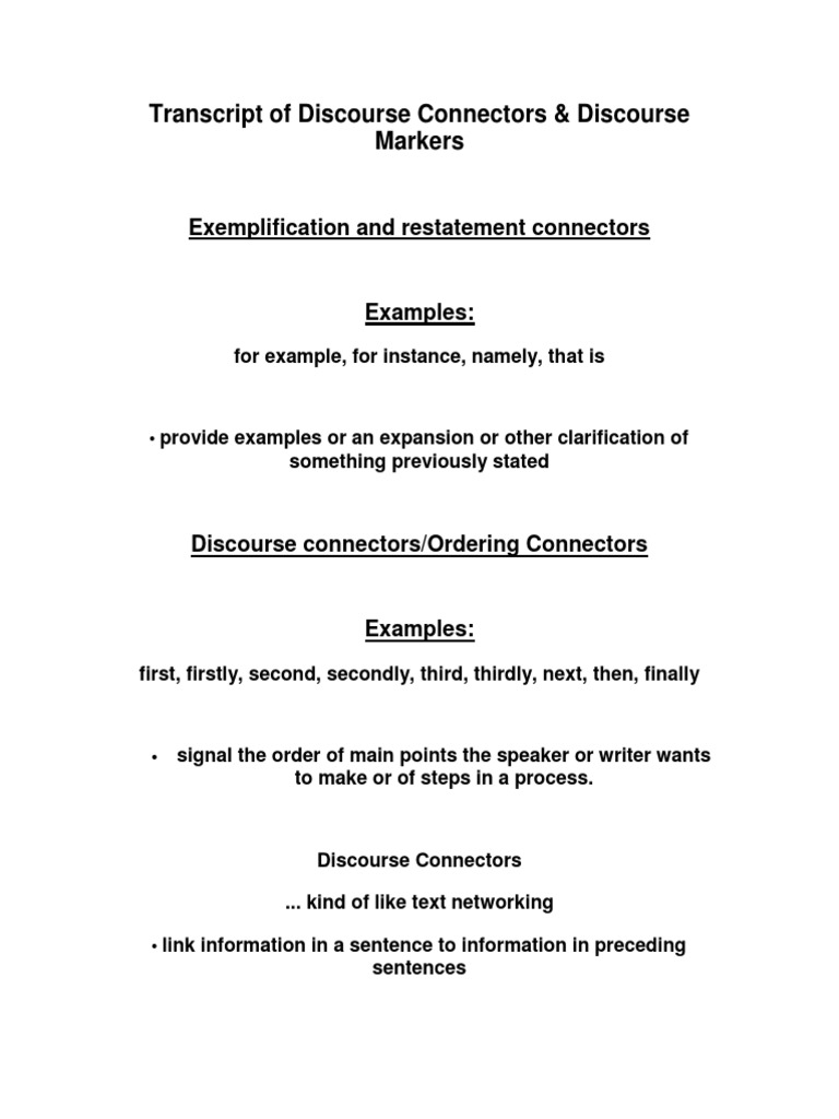 Transcript of Discourse Connectors & Discourse Markers: Exemplification ...