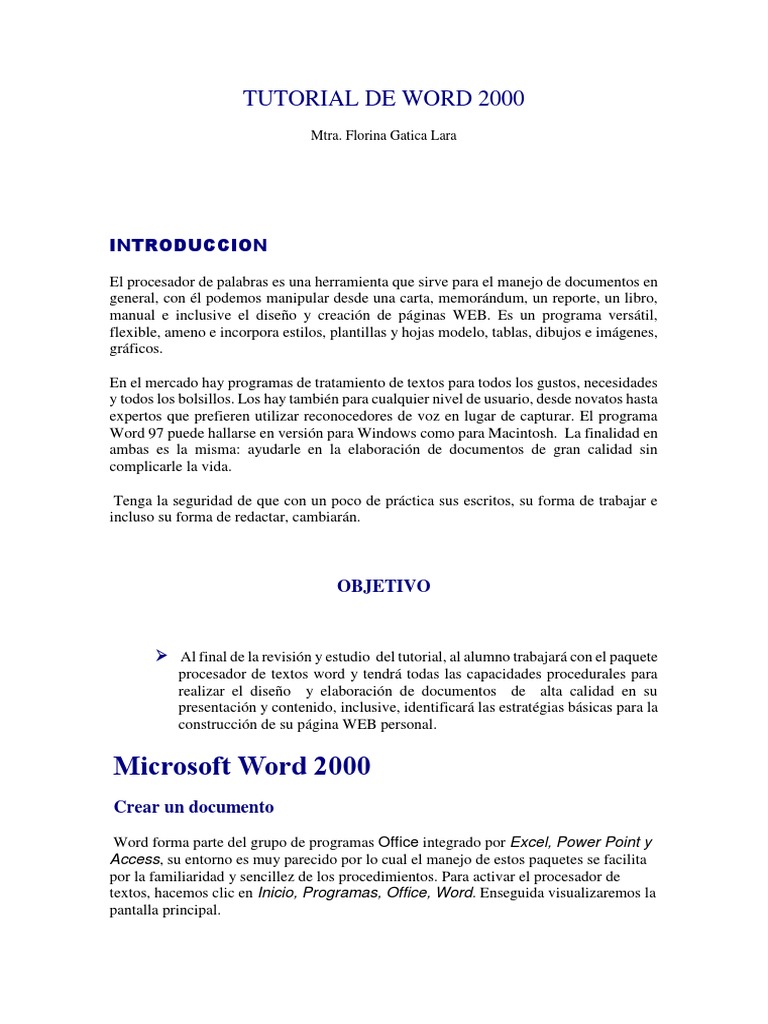 Tutorial de Word 2000 | PDF | Microsoft Word | Archivo de computadora