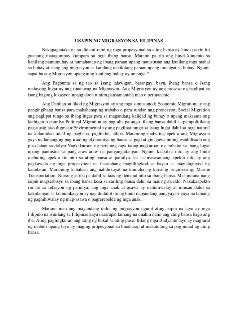 Migrasyon Ay Ang Proseso NG Paglipat Sa Isang Bagong Lokasyon Upang ...