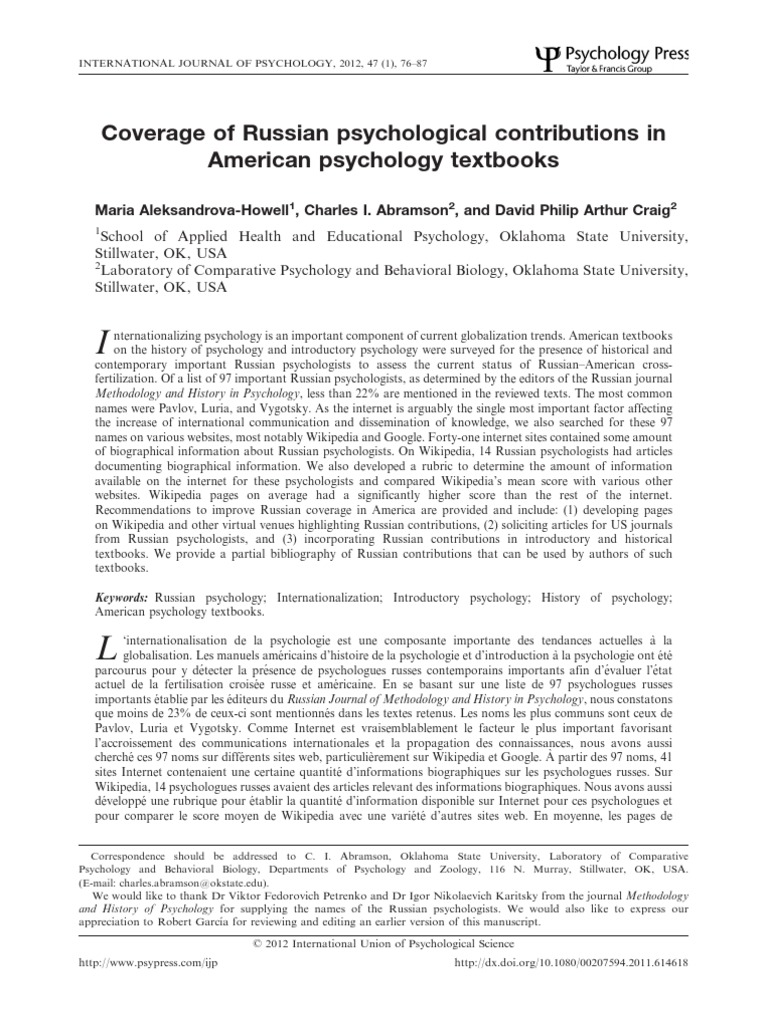 Coverage of Russian Psychological Aleksandrova-Howell2012 | PDF ...