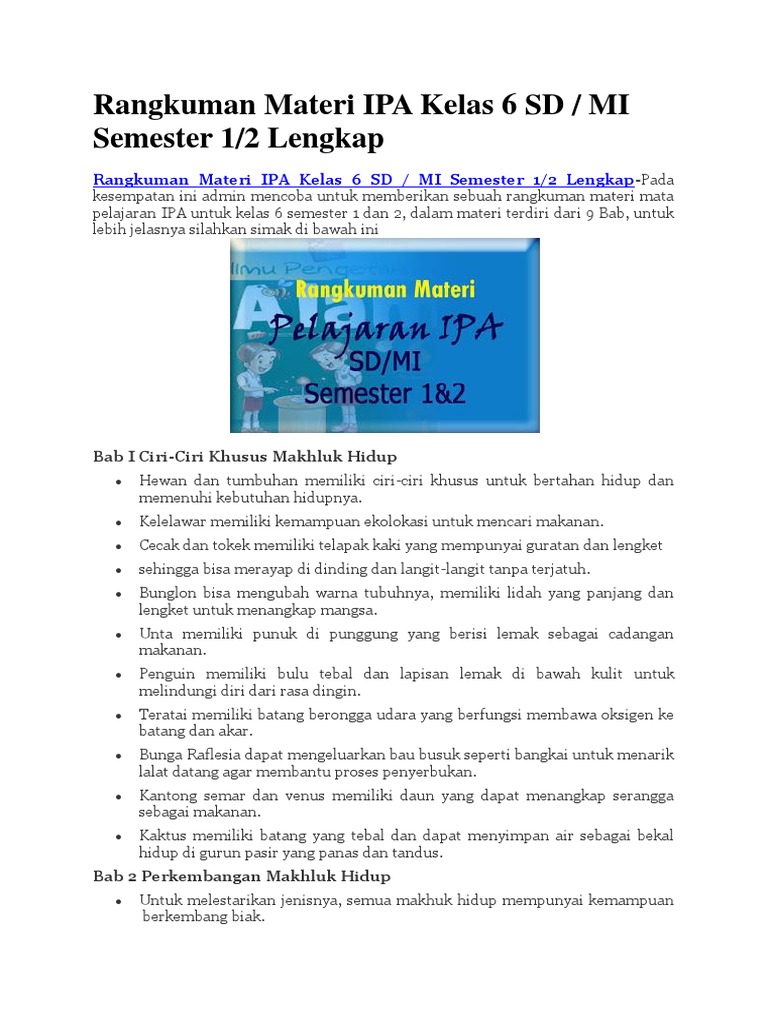 Rangkuman Materi IPA Kelas 6 SD | PDF
