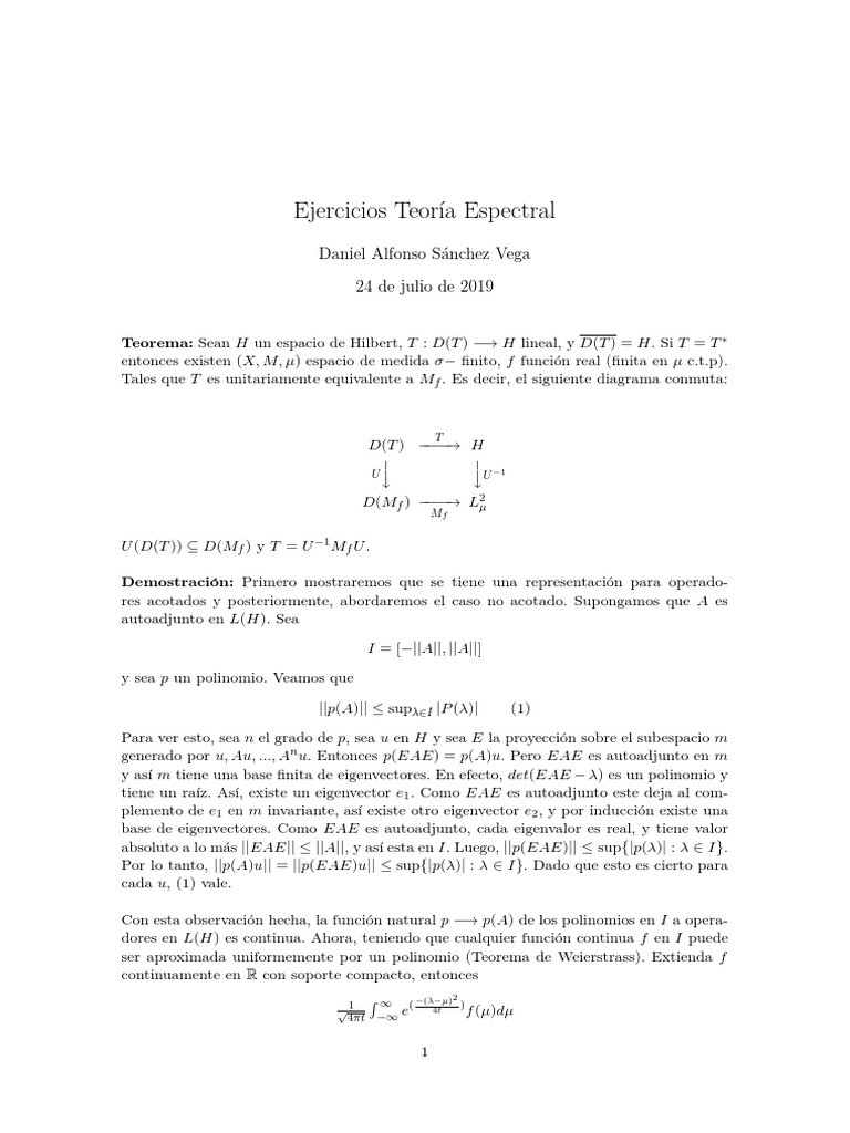 Ejercicios Espectral | PDF | Valores propios y vectores propios | Integral