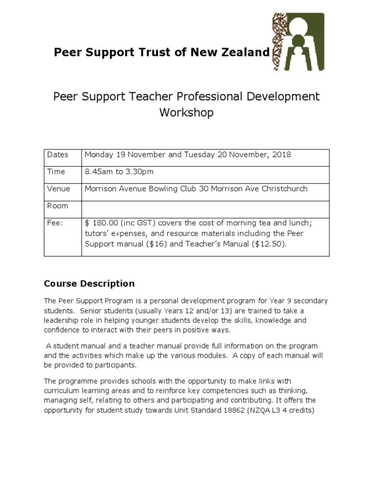 Peer Support Teacher Training Workshop | PDF | Teachers | Curriculum