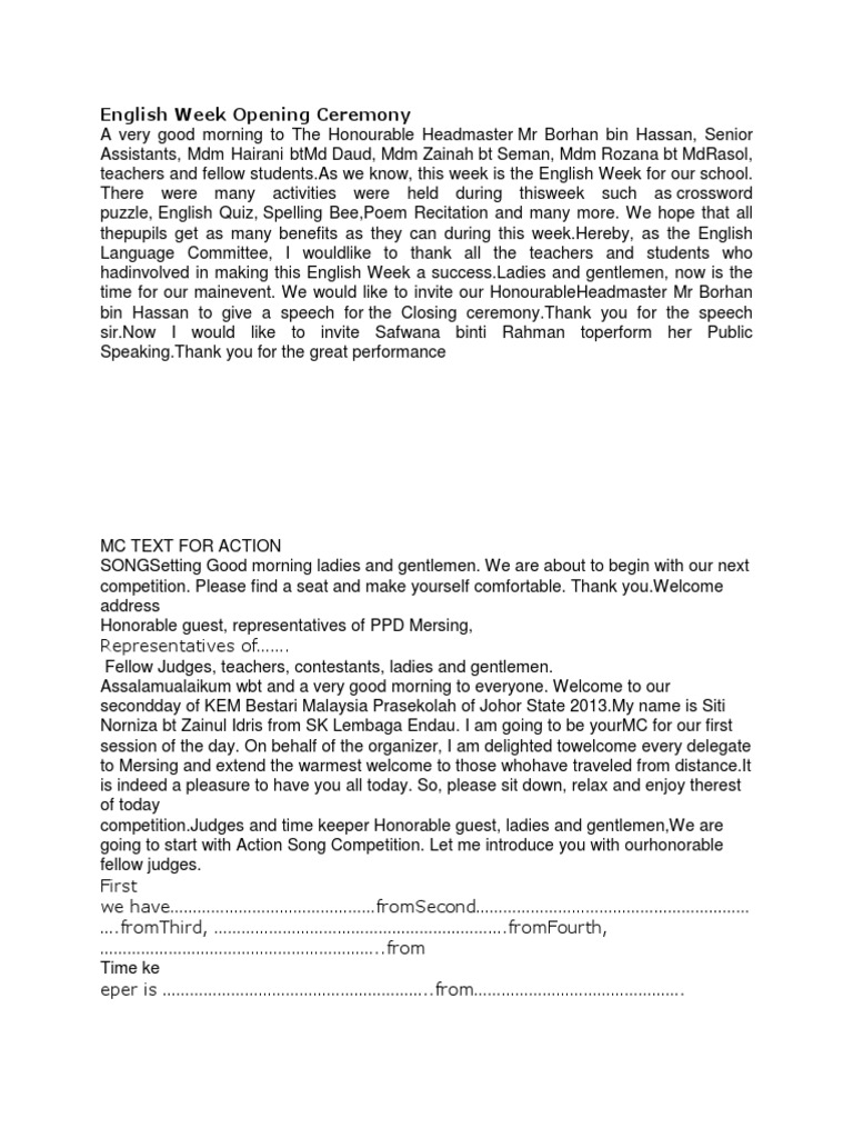 English Week Opening Ceremony | PDF