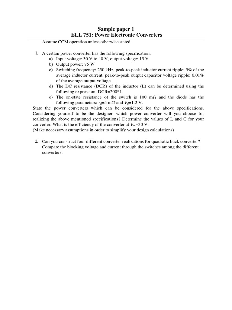 Sample Paper 1 IITD Power Electronics | PDF