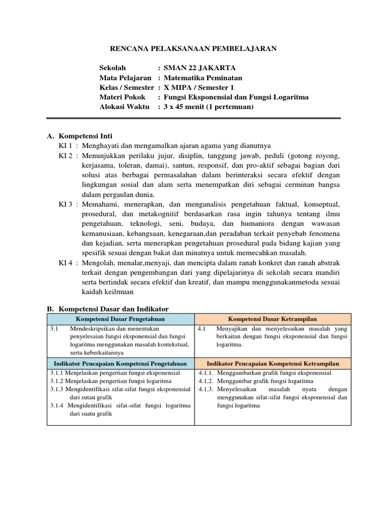 RPP Grafik Fungsi Eksponen Dan Logaritma | PDF