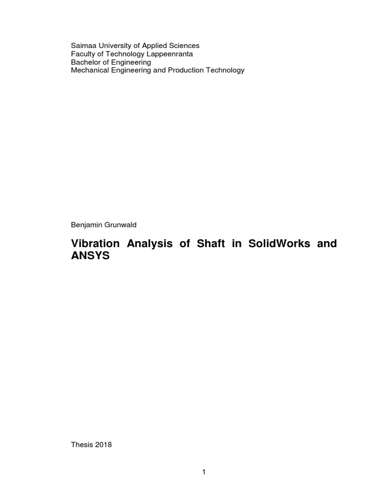 Vibration Analysis of Shaft Using Solidworks and Ansys | PDF | Finite ...